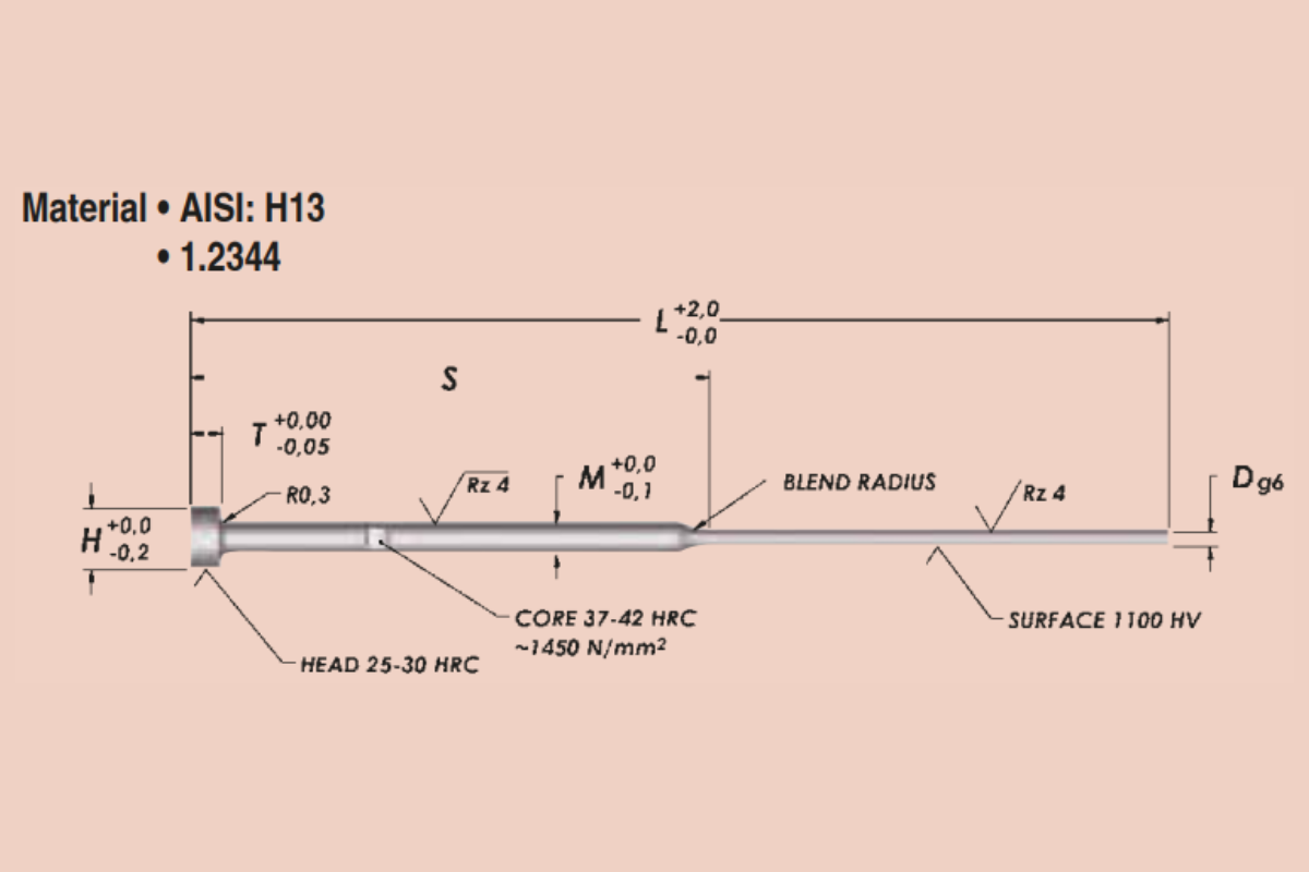 Ejector Pins Nitrided - Shoulder Metric | 0,8 | 125 | CN-0,8L125