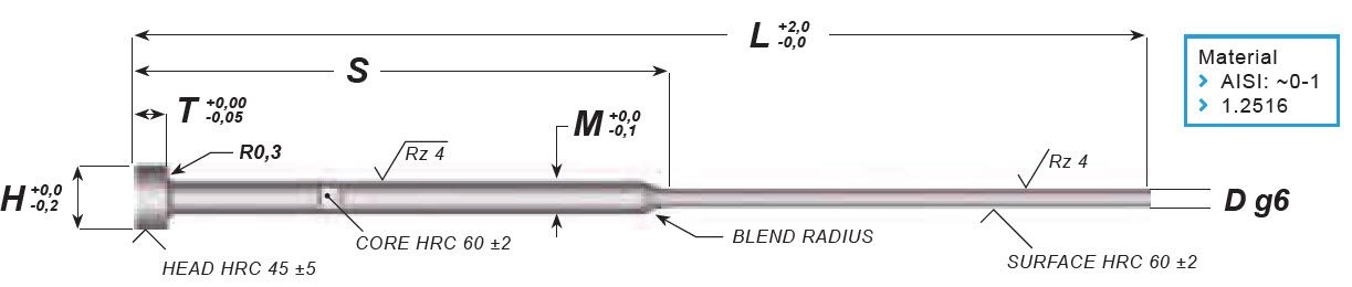 Ejector Pins Through Hard - Shoulder Metric | 0,8 | 80 | CH-0,8L080